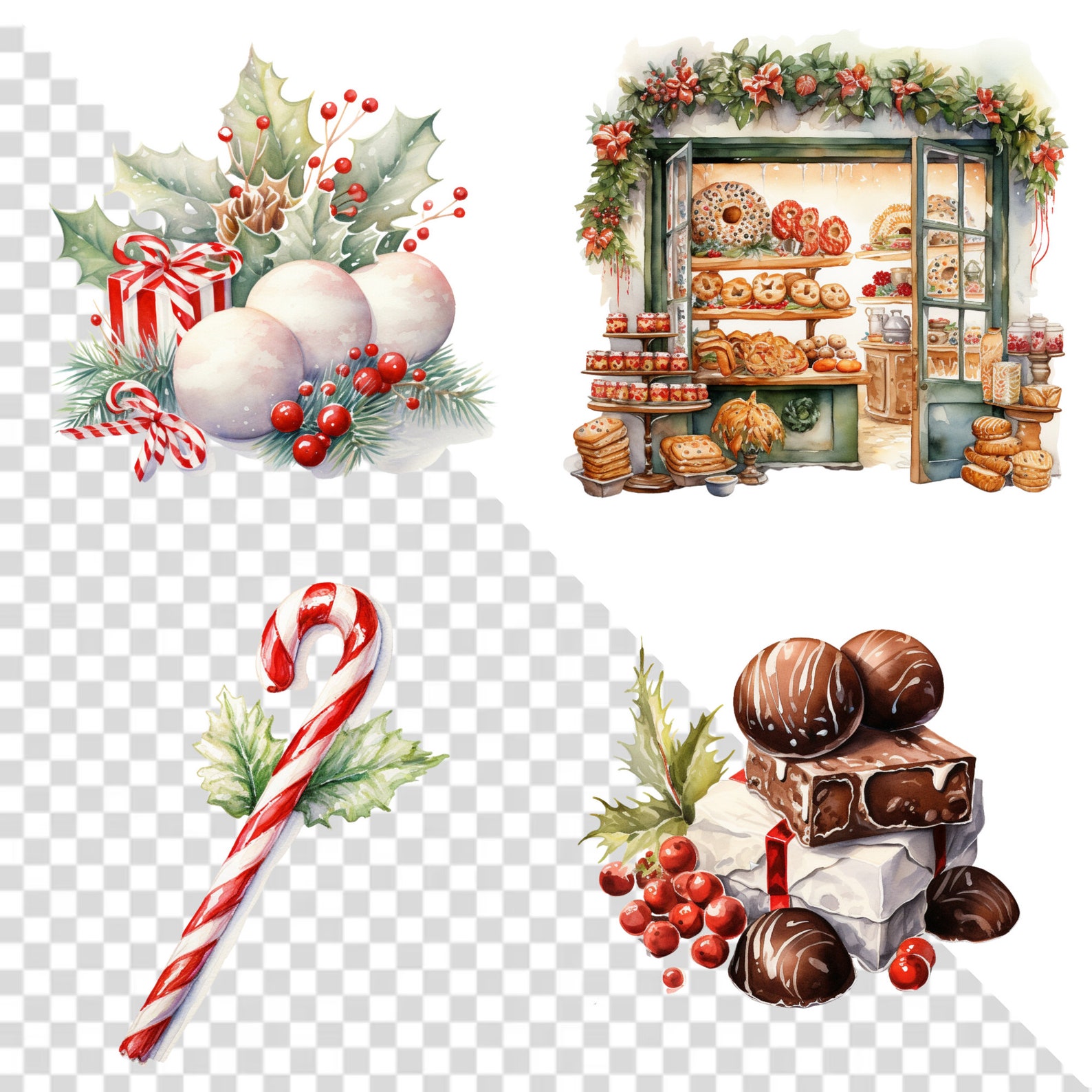 Watercolor Christmas Sweets and Cookies Clipart, Christmas Decorations ...