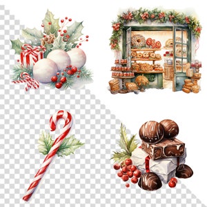 Watercolor Christmas Sweets and Cookies Clipart, Christmas Decorations ...