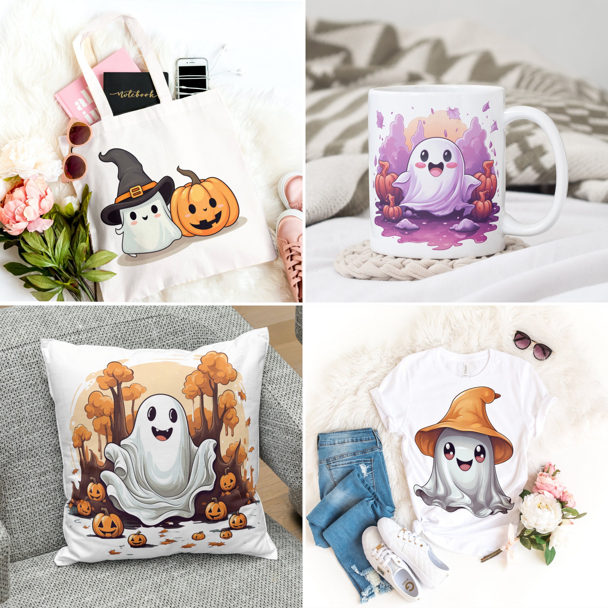 Kawaii Halloween Ghost Clipart Bundle, Halloween Mega Pack, Happy ...
