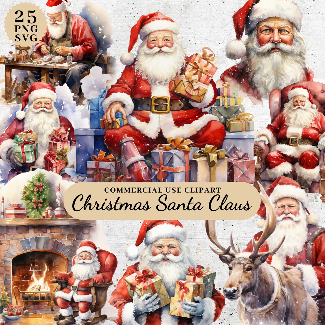 Santa Claus Watercolor Clipart - Christmas Decorations - Winter Cute ...