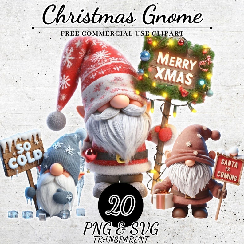 Watercolor Christmas Gnome Clipart Bundle, Garden Gnome PNG SVG, Winter ...