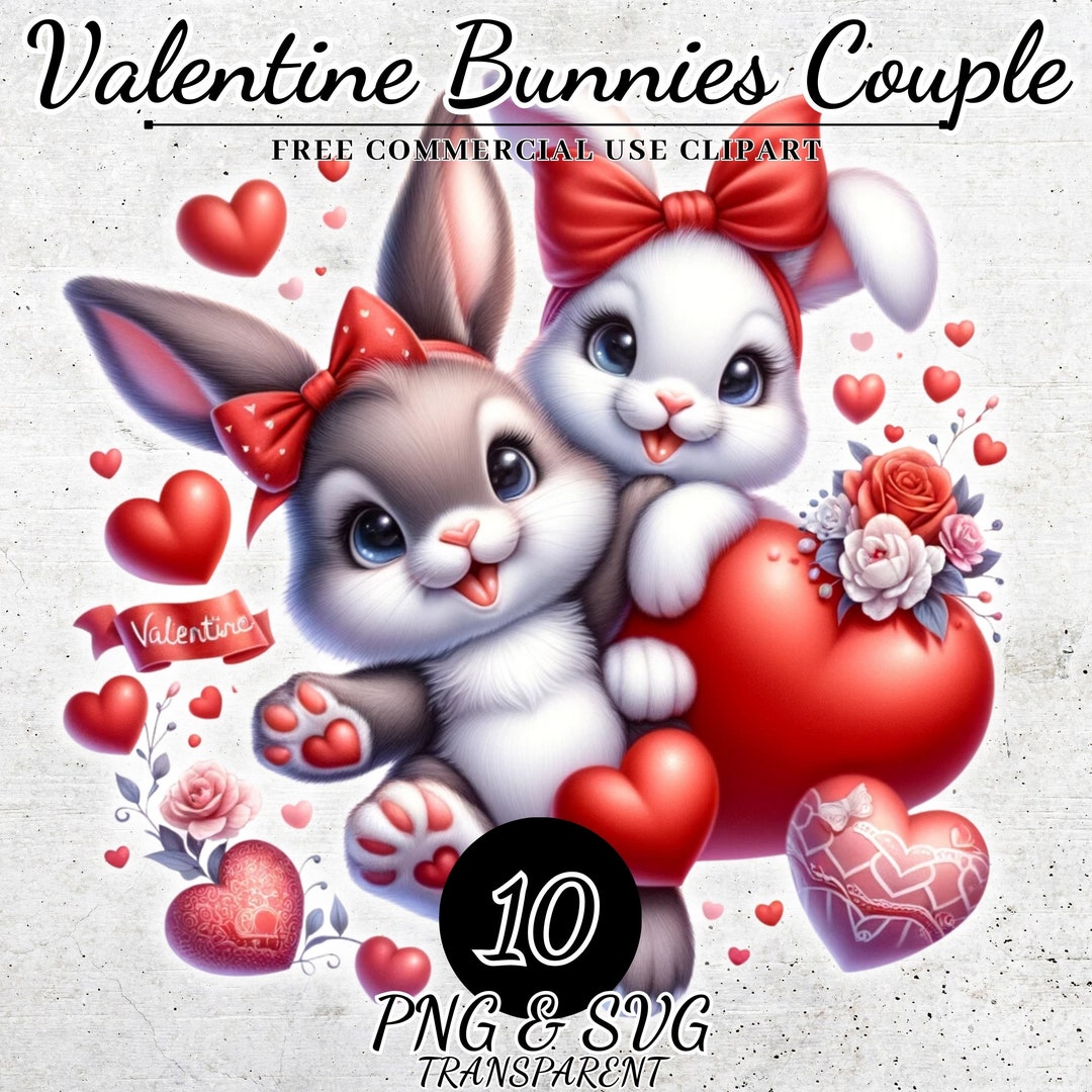 Valentines Bunnies Couple Clipart, Valentine Days Decorations, Bunny ...
