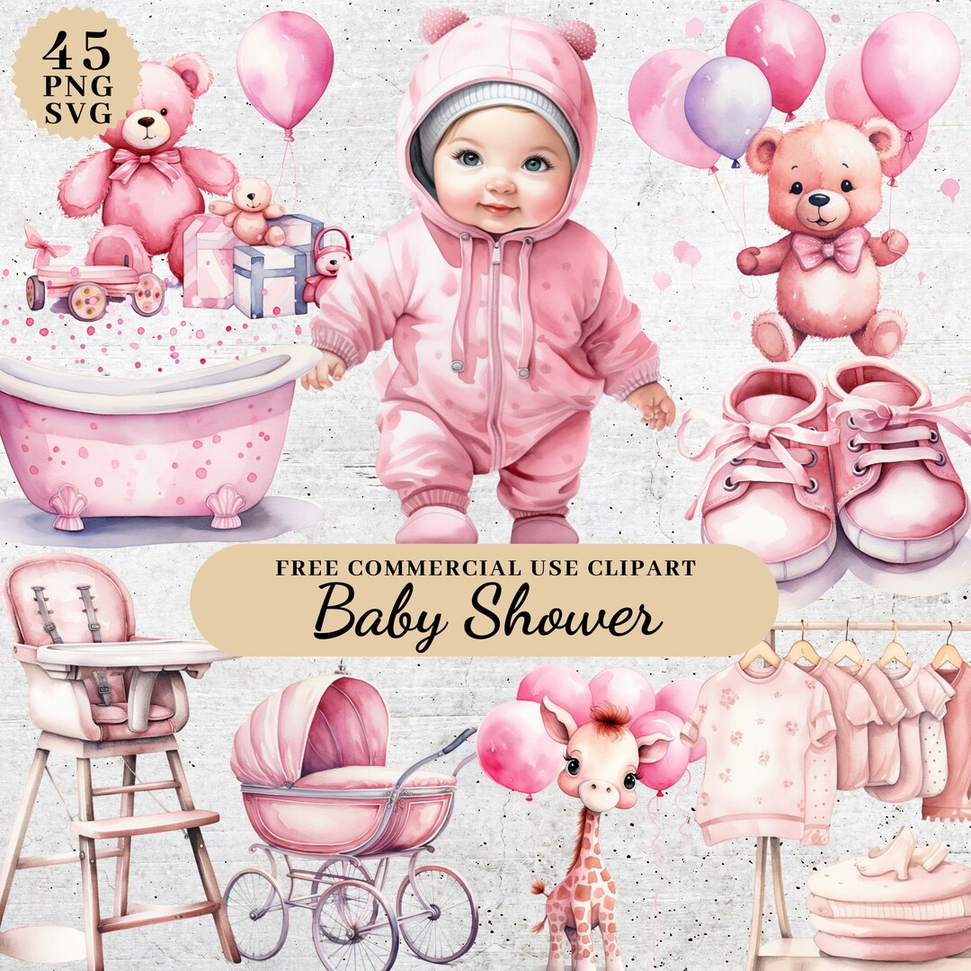 Pink Baby Shower Clipart Decorations, Baby Shower Digital Download ...