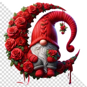 Downloadable Red Roses Gnome Clipart, Gnomes Watercolor Clipart ...