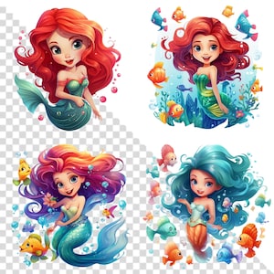 Watercolor Cute Mermaid Clipart, Little Mermaid Clipart PNG SVG, Under ...