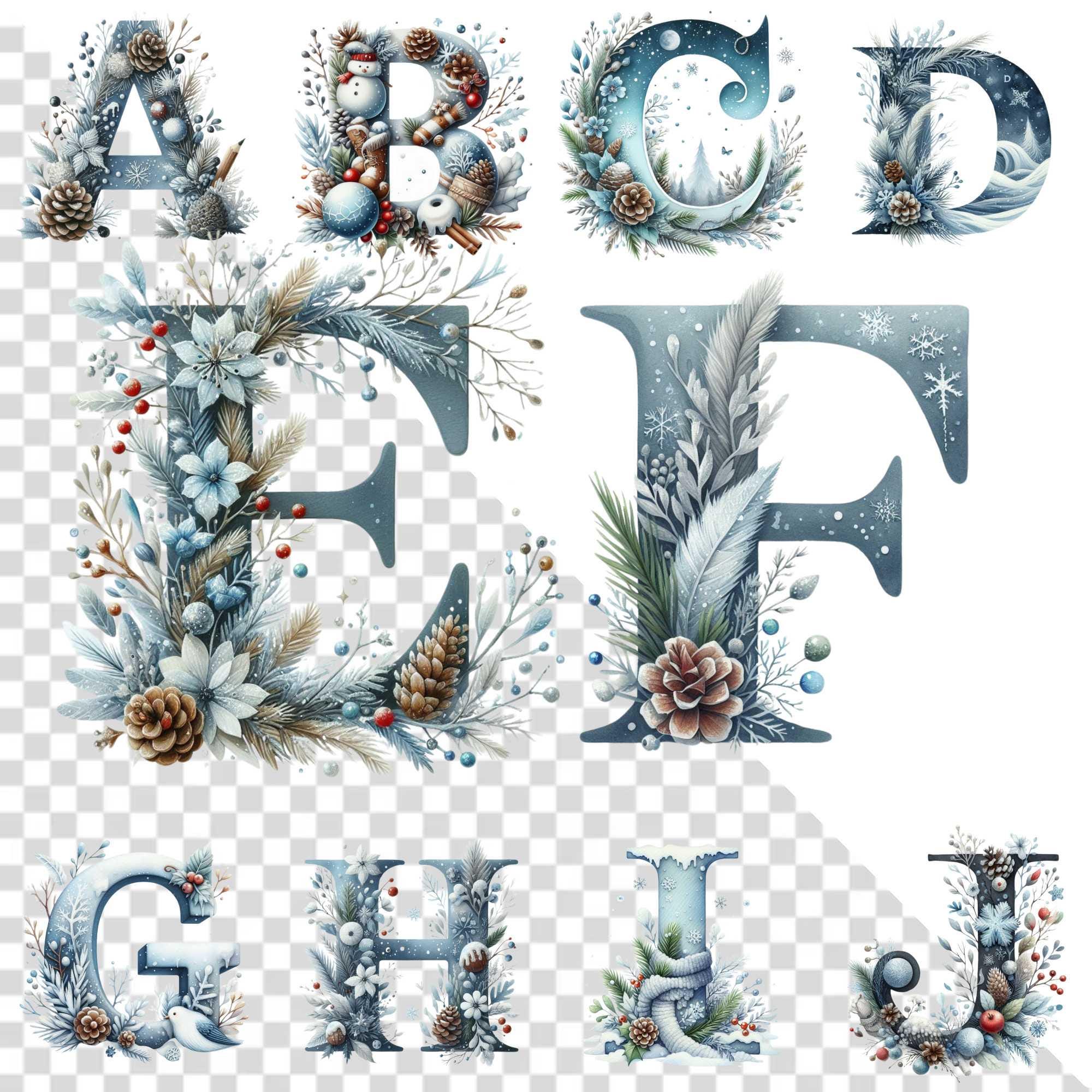 Winter Alphabet Clipart, Snowy Letters, Winter Sublimation Alphabet ...