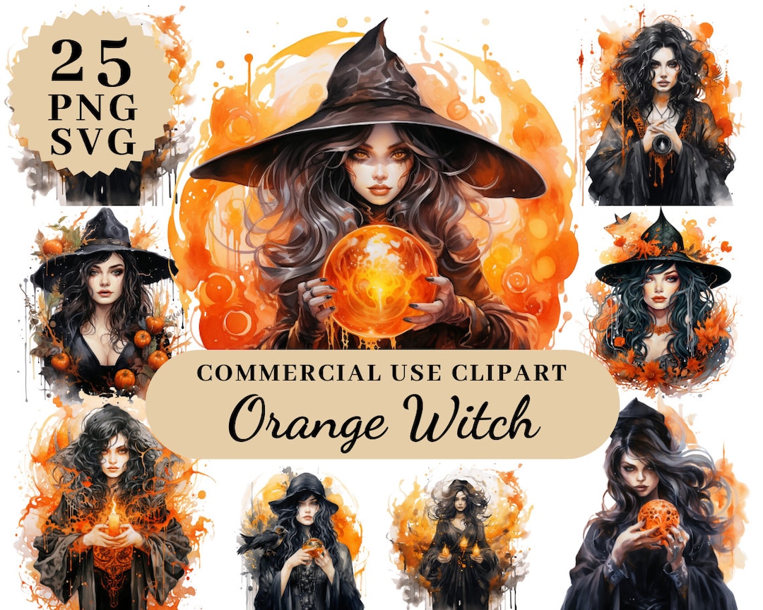 25 Orange Witch Clipart PNG, Witch Clip Art, Magic Clip Art, Mystical ...