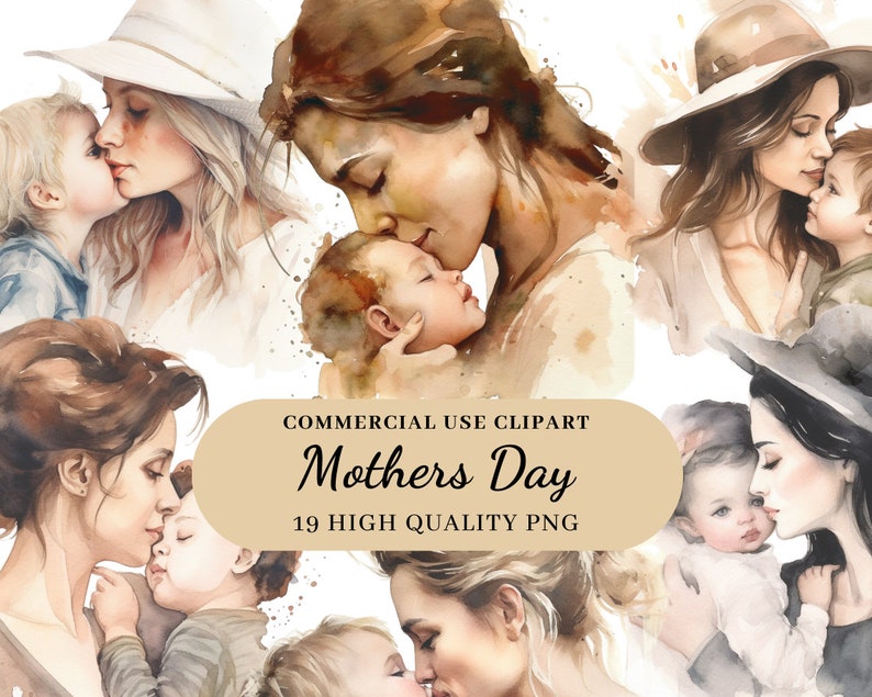 Watercolor Mother's Day Clipart Mom and Baby Gift Mother - Etsy