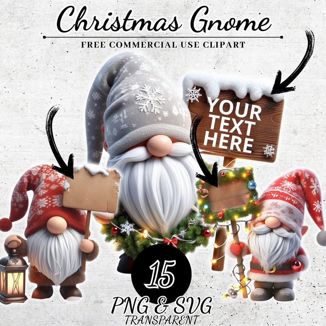 Watercolor Christmas Gnomes Clipart, Garden Gnome PNG SVG, Winter ...