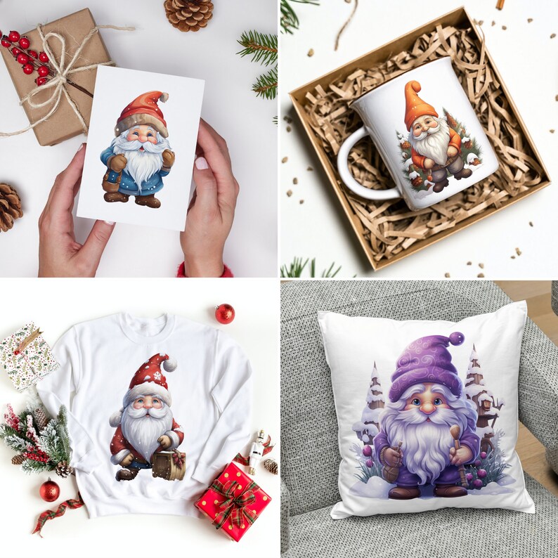 Watercolor Christmas Gnome Clipart, Winter Clipart Bundle, Garden Gnome ...