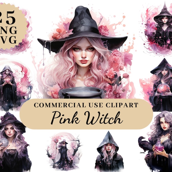 Pink Witch Clipart - Etsy