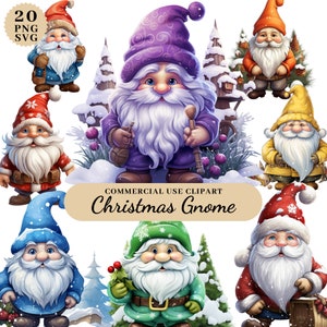Watercolor Christmas Gnome Clipart, Winter Clipart Bundle, Garden Gnome ...