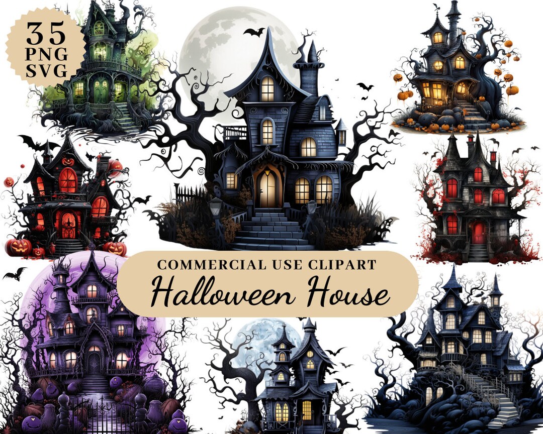 Watercolor Halloween House Clipart Bundle Scary Halloween - Etsy