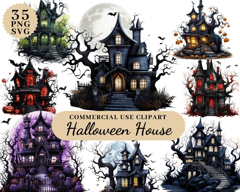 Watercolor Halloween House Clipart Bundle Scary Halloween - Etsy