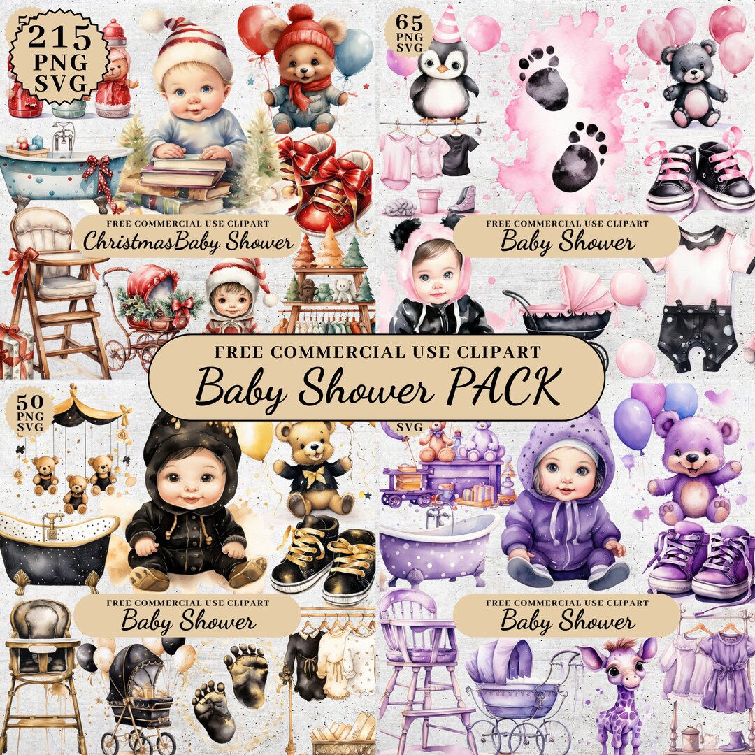 Baby Shower Mega PACK Clipart Decorations, Baby Shower Digital Download ...