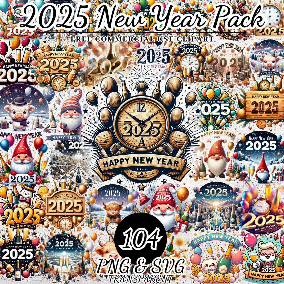 Happy New Year 2025 Clipart, New Years Decorations PNG SVG, New Years ...