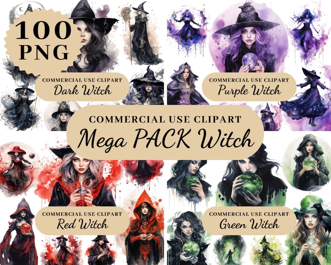100 Witch Clipart PNG Mega Pack, Witch Clip Art, Magic Clip Art ...