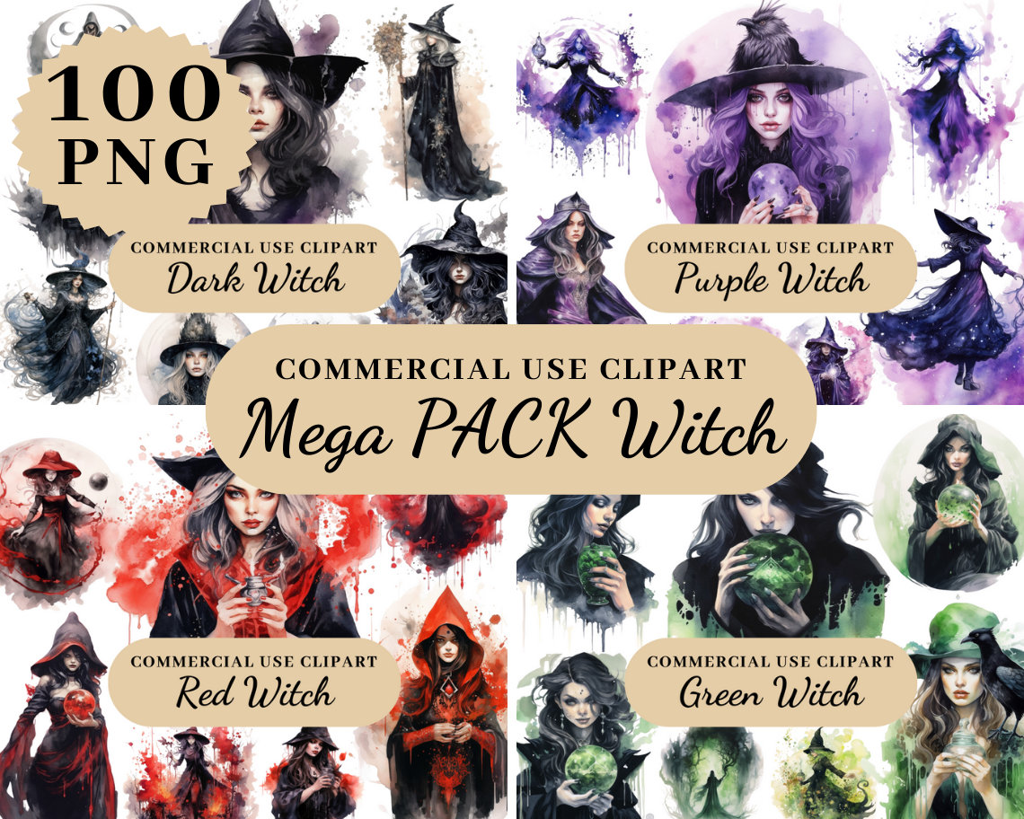 100 Witch Clipart PNG Mega Pack Witch Clip Art Magic Clip - Etsy