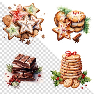Watercolor Christmas Sweets and Cookies Clipart, Christmas Decorations ...