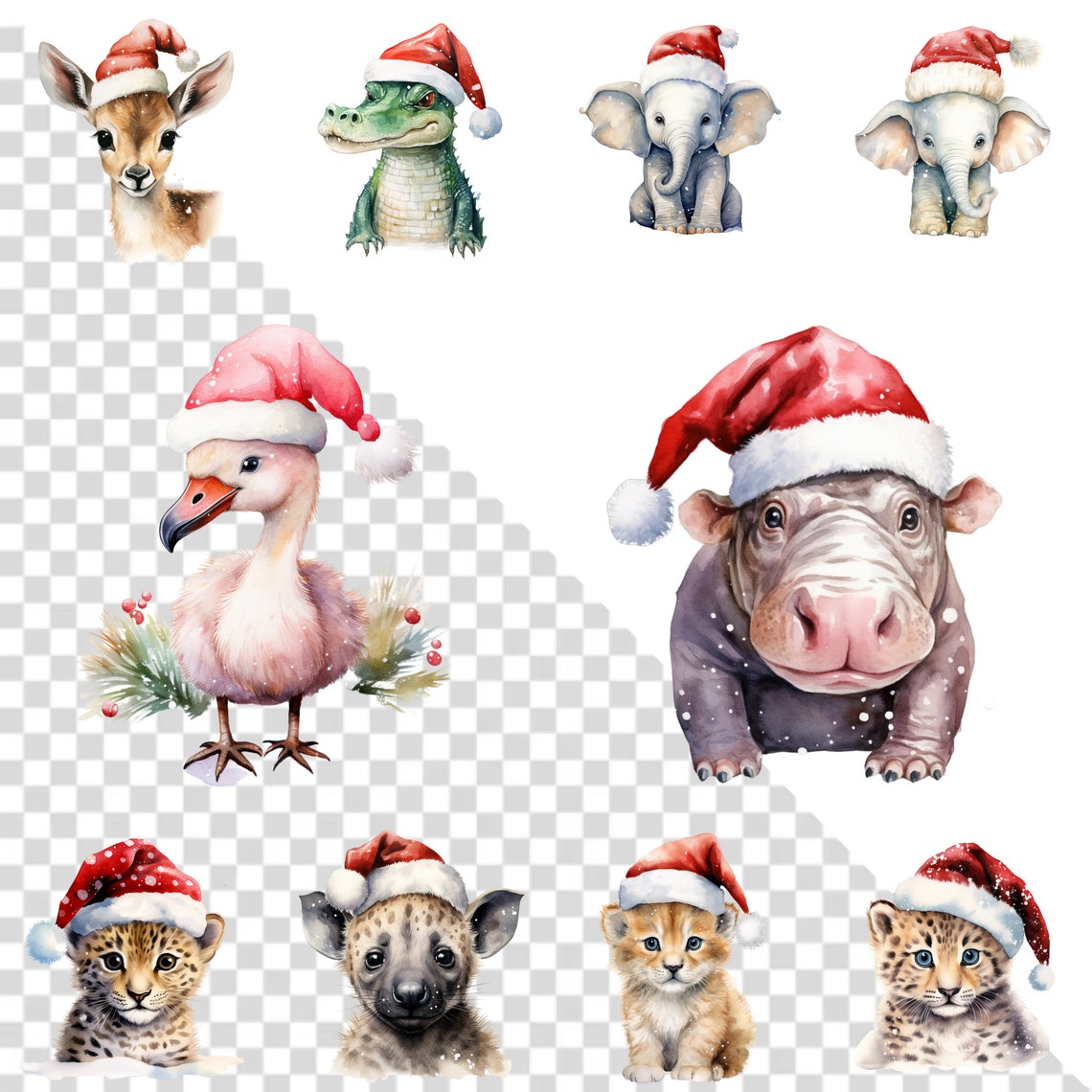 Watercolor Christmas Safari Animal Clipart, Jungle Safari Christmas ...