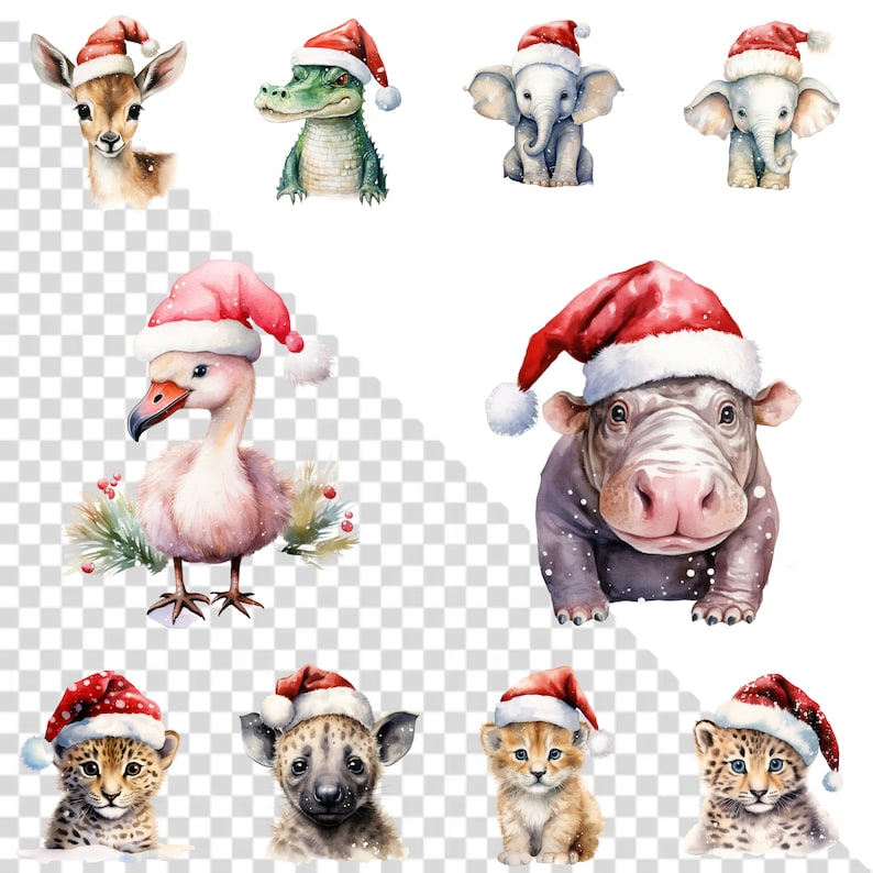 Watercolor Christmas Safari Animal Clipart, Jungle Safari Christmas ...