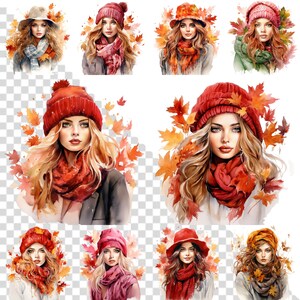 Watercolor Autumn Woman Clipart Bundle, Fall Scences Clipart, Autumn ...