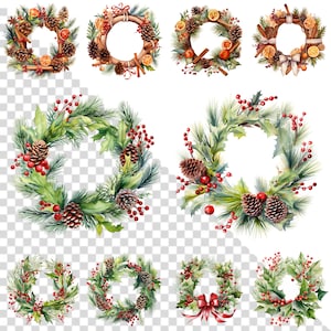 Watercolor Christmas Wreath Clipart, Christmas Wreaths Decorations ...