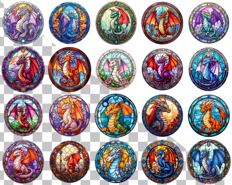 20 Pngs Stained Glass Dragon Clipart Mandala Chinese Dragon - Etsy