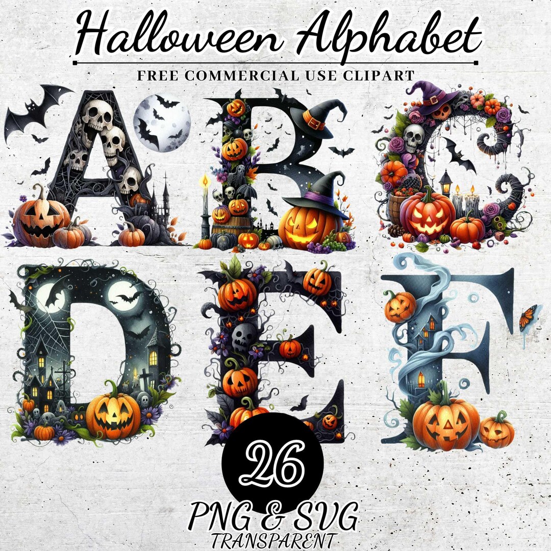 Halloween Spooky Alphabet Clipart, Halloween Prints, Scary Halloween ...