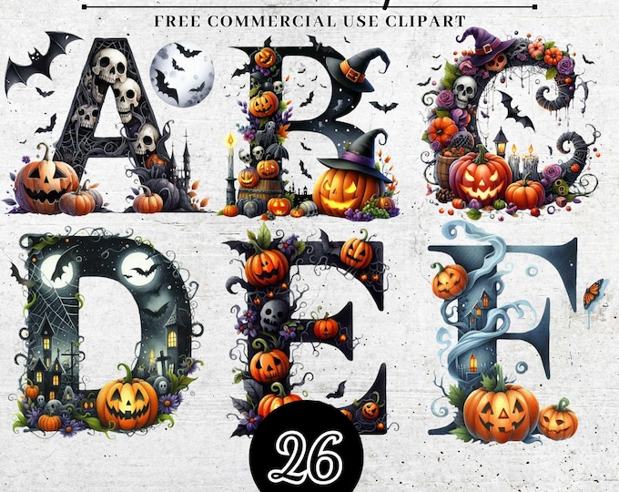 Halloween Spooky Alphabet Clipart, Halloween Prints, Scary Halloween ...
