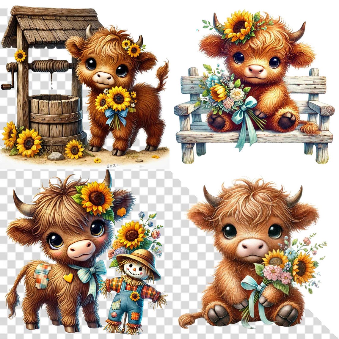 Baby Highland Cow Clipart, Cute Cow Printables, Highland Cow Art, Fall ...