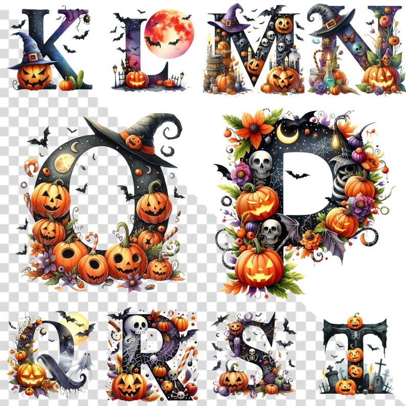 Scary Halloween Alphabet Clipart, Halloween Prints, Spooky Halloween ...