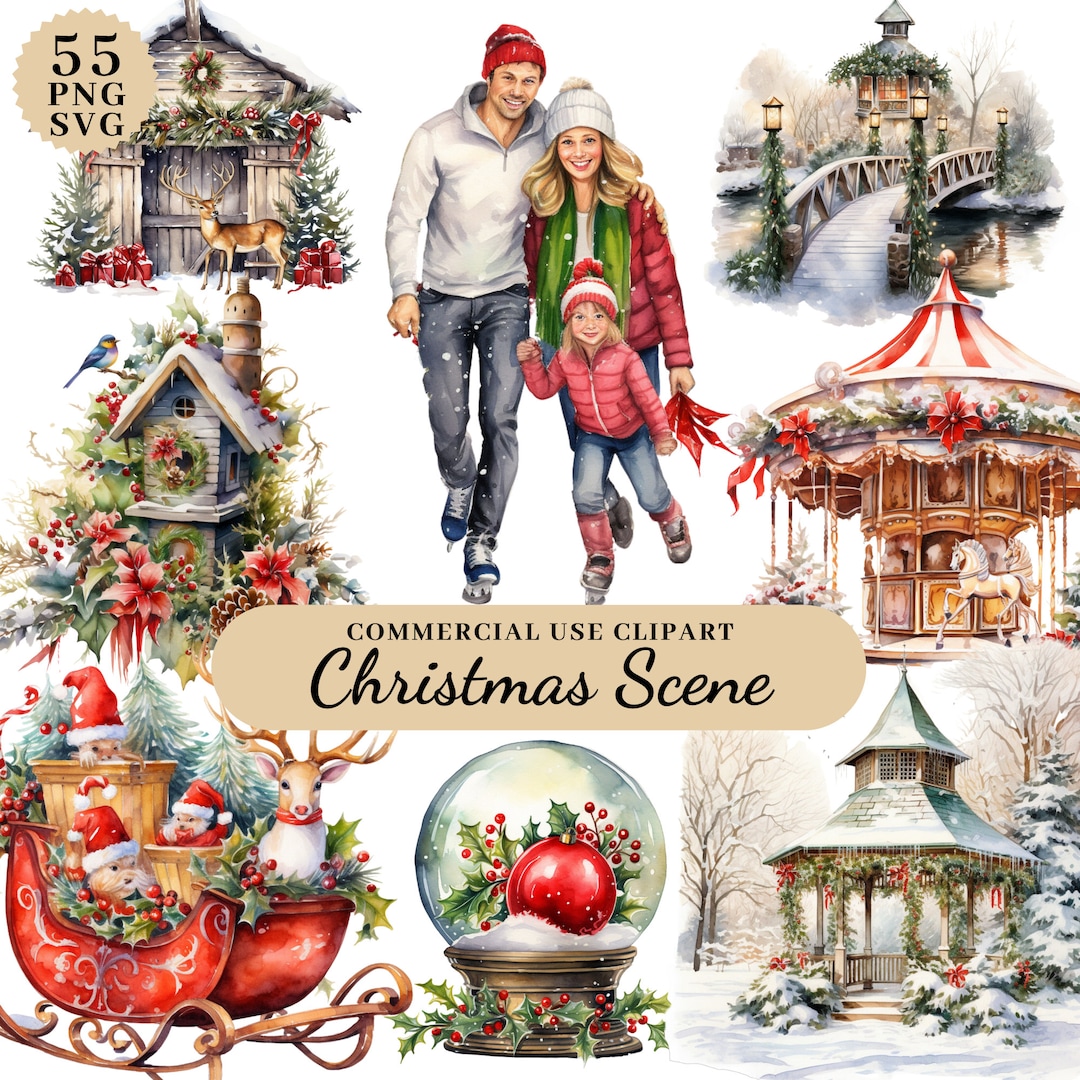 Watercolor Christmas Garden Clipart, Christmas Decorations Clipart ...