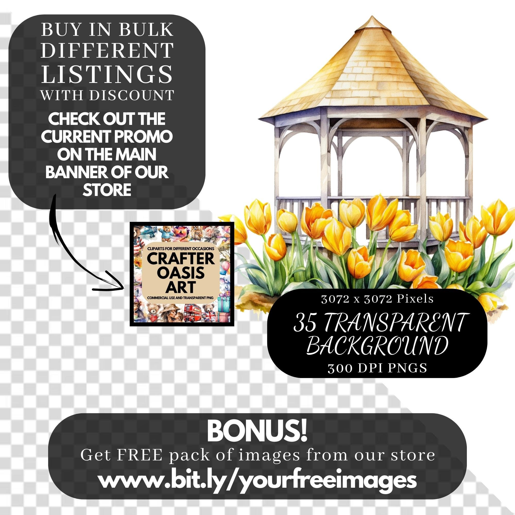 Watercolor Yellow Tulip Garden Clipart, Spring Decorations Clipart ...
