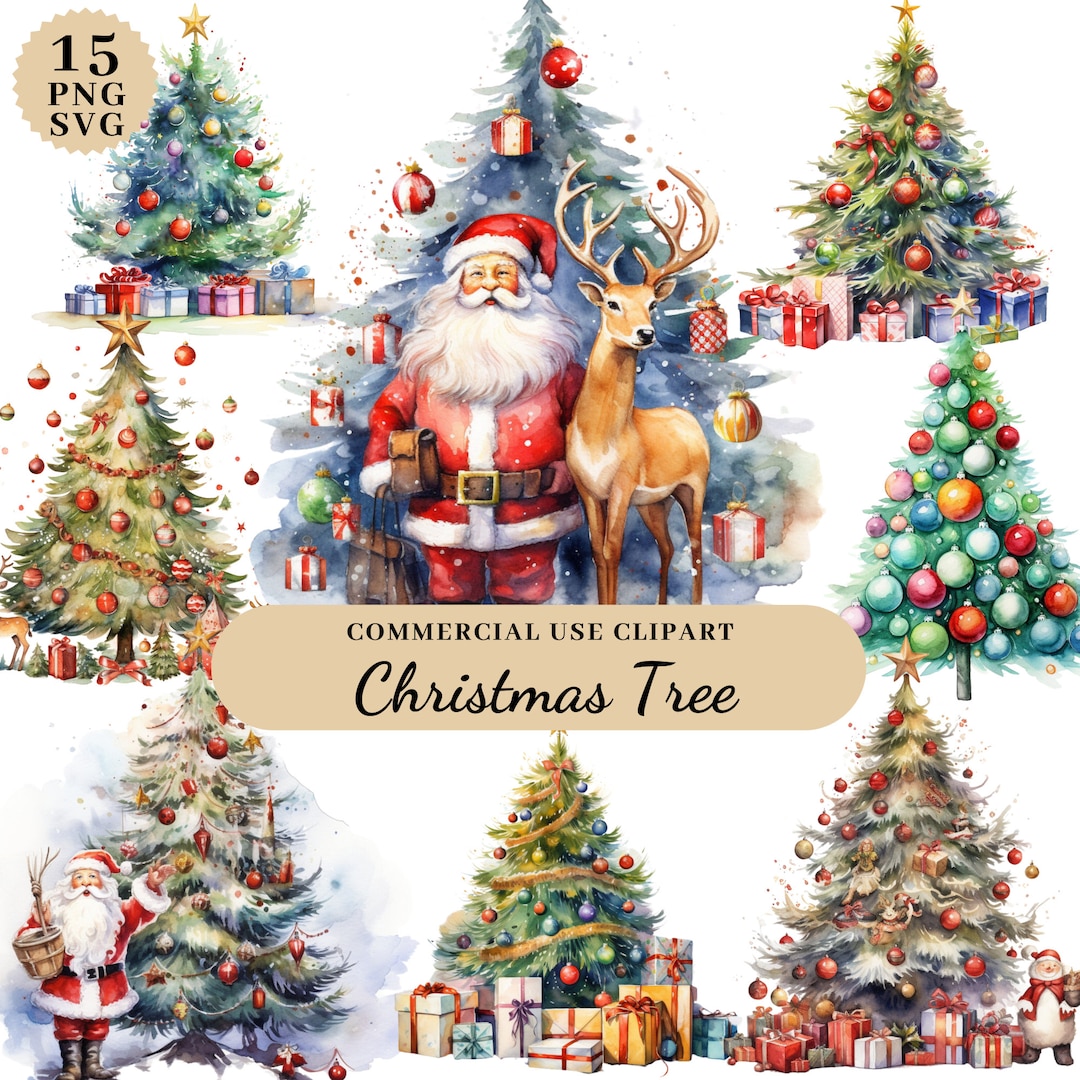 Watercolor Christmas Tree Clipart, Pine Tree Clip Art, Christmas ...