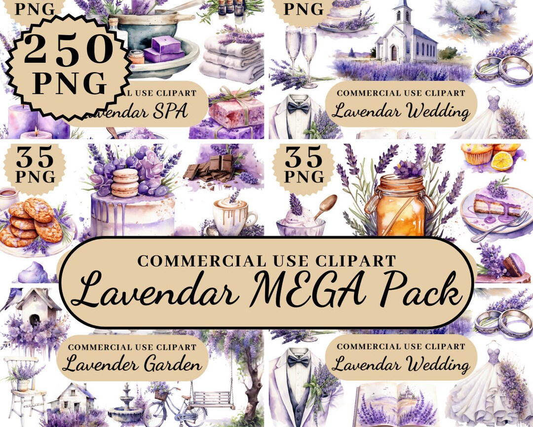 Watercolor Lavendar BUNDLE Clipart Wedding Clipart Provence Floral ...