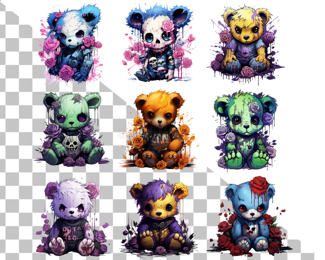 Scary Teddy Bear Halloween Clipart Halloween Bear Decor Digital Junk