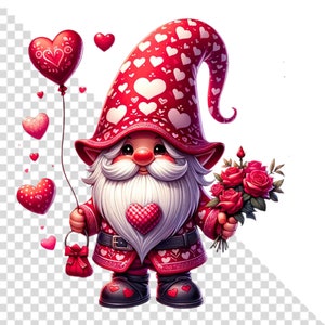 Cute Valentines Day Gnome Clipart, Cute Valentines Day Downloadable ...