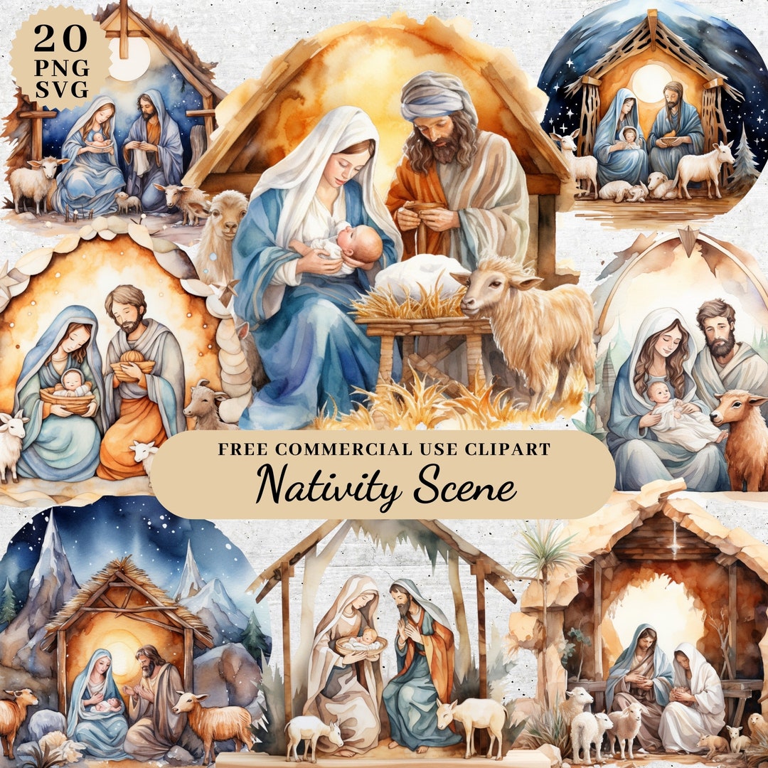 Watercolor Christmas Nativity Scene Clipart, Religious Holy Family ...