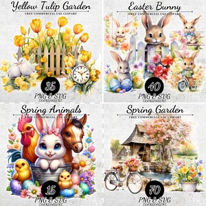 Watercolor Spring Garden Clipart Bundle PNG SVG, Spring Decorations ...