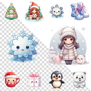 Christmas Kawaii Clipart Bundle, 75 Cute Christmas Graphics, Merry ...