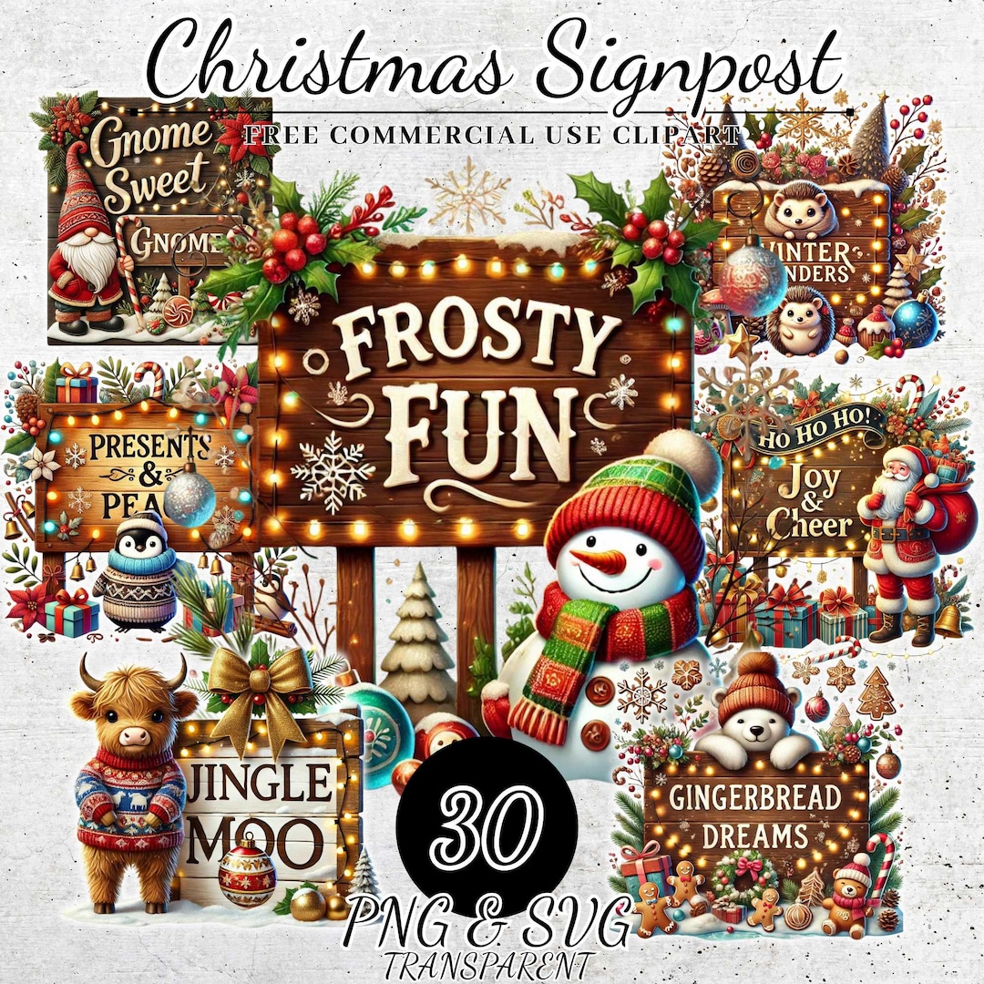 Christmas Signpost Collection Clipart, Festive Holiday Sign Graphics ...