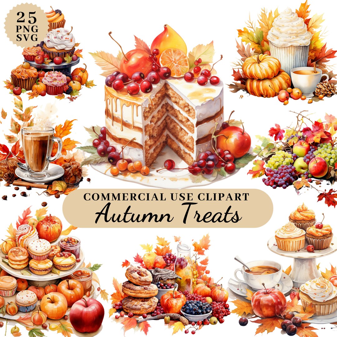Watercolor Pumpkin Spice Clipart, Autumn Treats, Cozy Fall Clipart Set ...