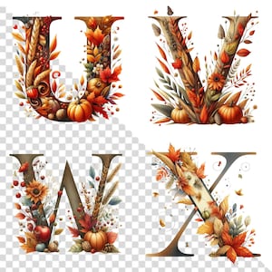 Autumn Letter Clipart, Fall Alphabet Prints, Cozy Sublimation Letters ...
