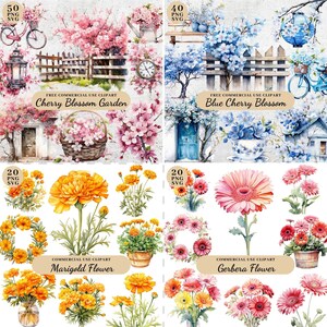 Watercolor Spring Flower Clipart Bundle, Floral Bundle Clipart PNG SVG ...