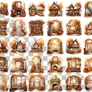 Watercolor Autumn Scences Clipart Bundle, Autumn Fall Farmhouse, Cozy ...