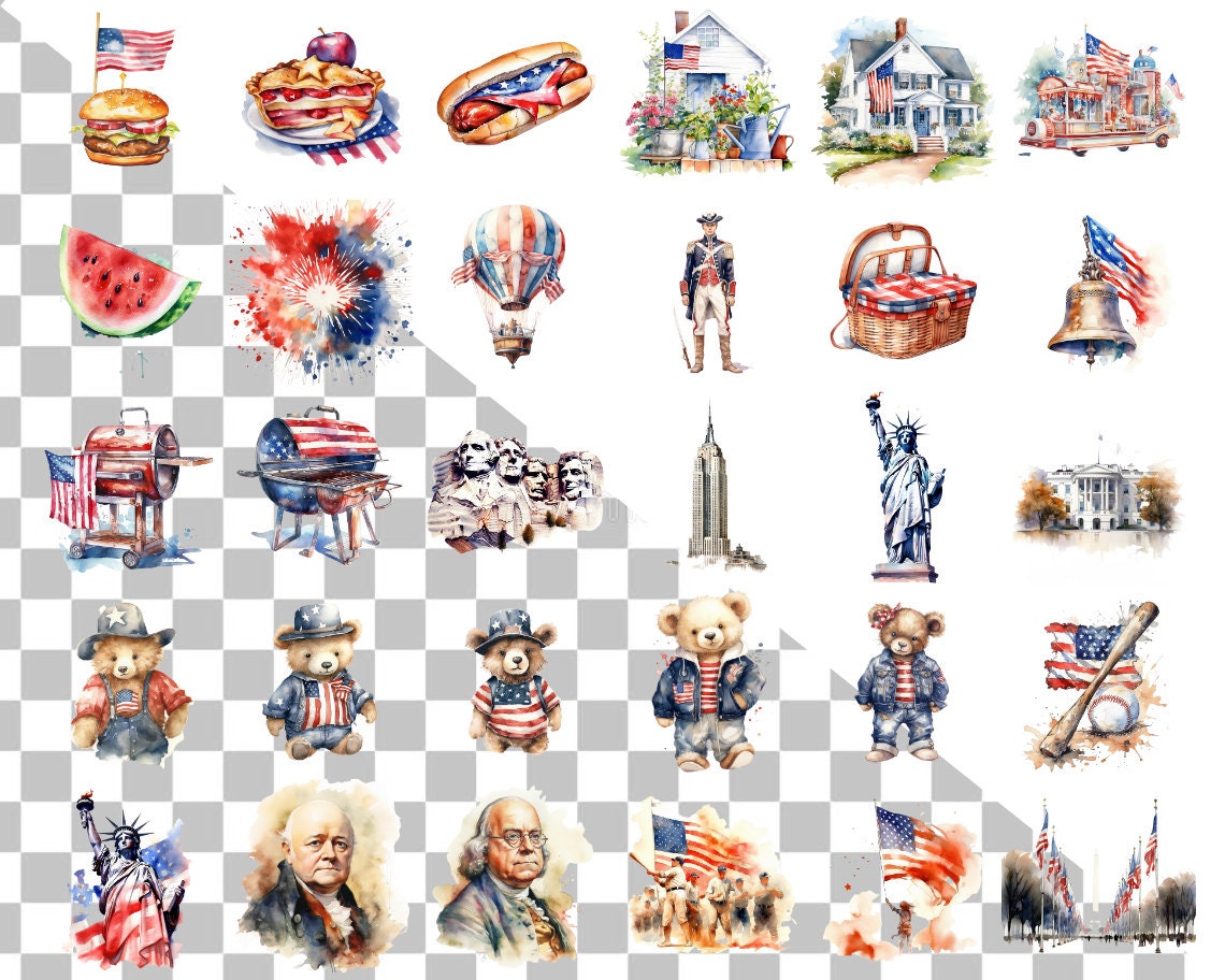 45 PNG Watercolor Independent Day Teddy Bear Clipart July 4th - Etsy