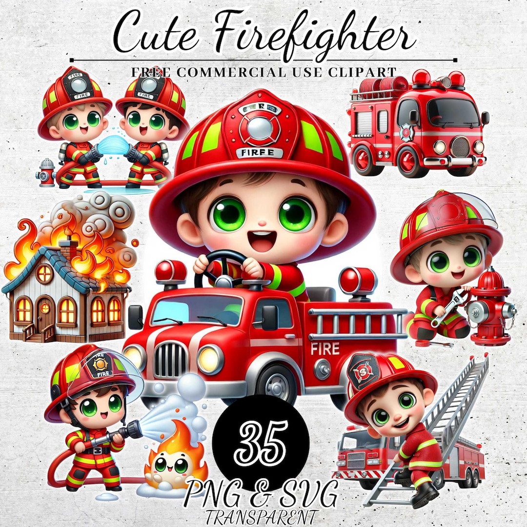 Cute Firefighter Clipart, Fire Truck Clipart, Fireman Clipart for Kids ...