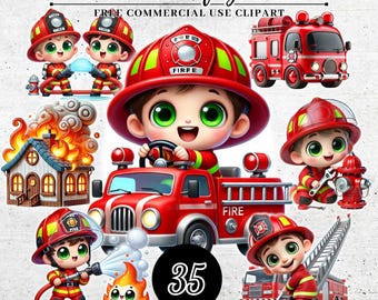 Cute Firefighter Clipart, Fireman Clip Art CG035, Firefighter Kids and ...