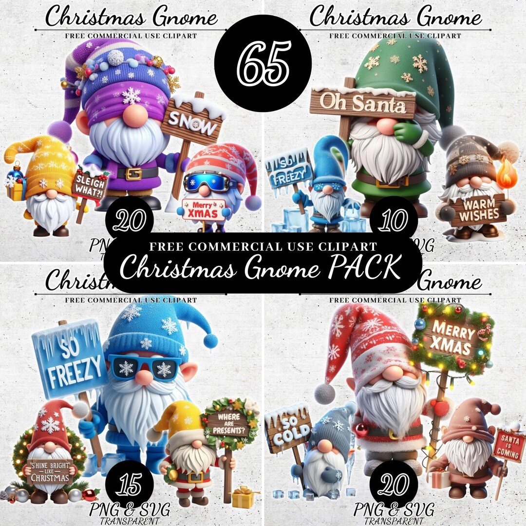 Watercolor Christmas Gnome Clipart Bundle, Garden Gnome PNG SVG, Winter ...